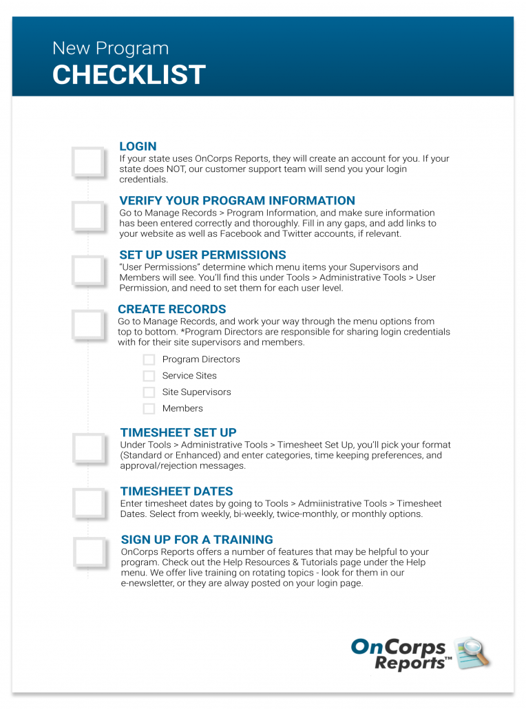 A Checklist for New Programs - oncorpsreports.com